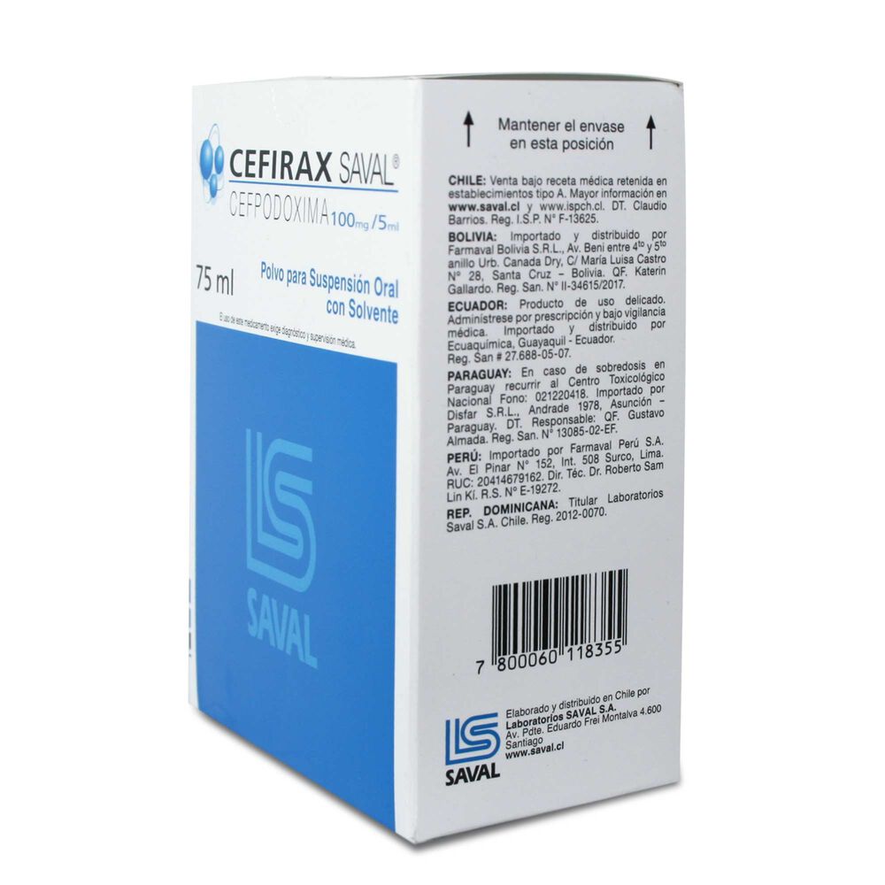 Cefirax Cefpodoxima 100 mg/5ml Suspensión 75 mL