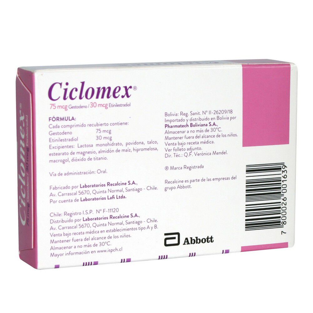 Ciclomex Gestodeno 75 mcg Etinilestradiol 30 mcg 21 Comprimidos