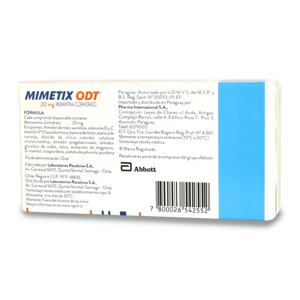 Mimetix ODT Memantina 20 mg 30 Comprimidos Bucodispersable