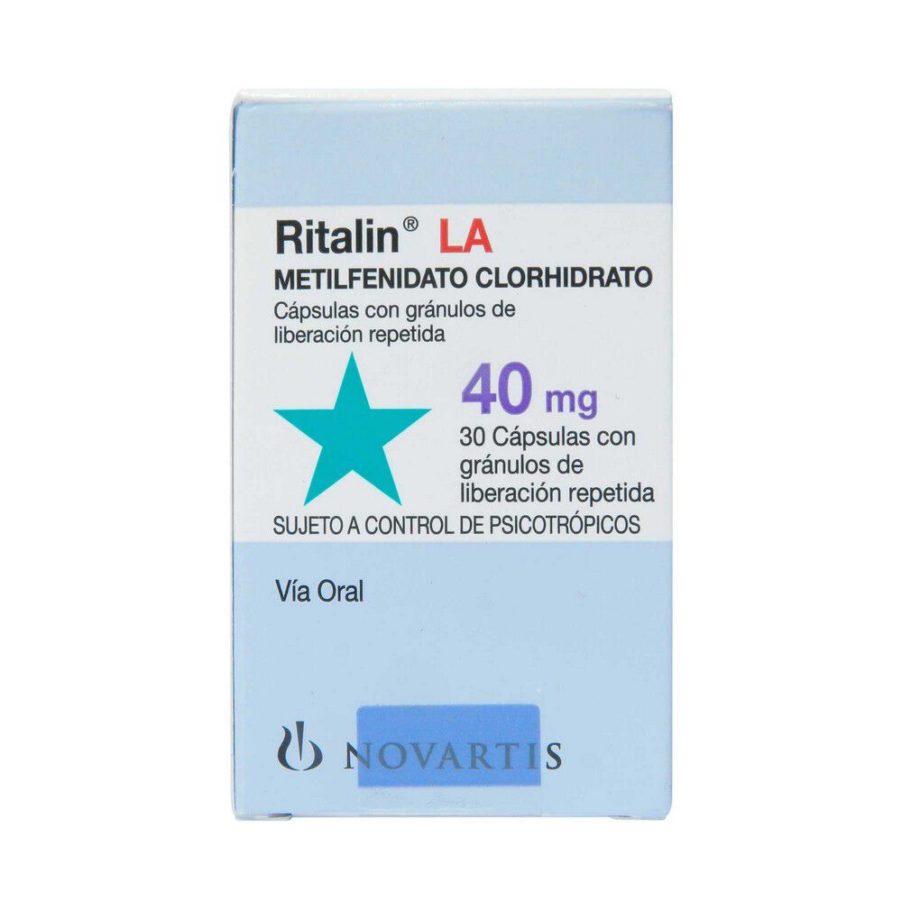 Ritalin Metilfenidato 40 mg 30 Cápsulas