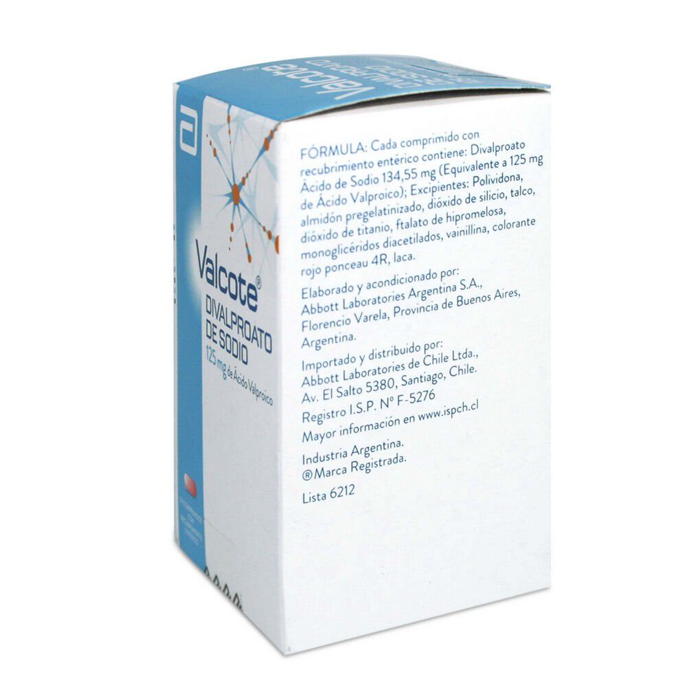 Valcote Ácido Valproico 125 mg 20 Comprimidos