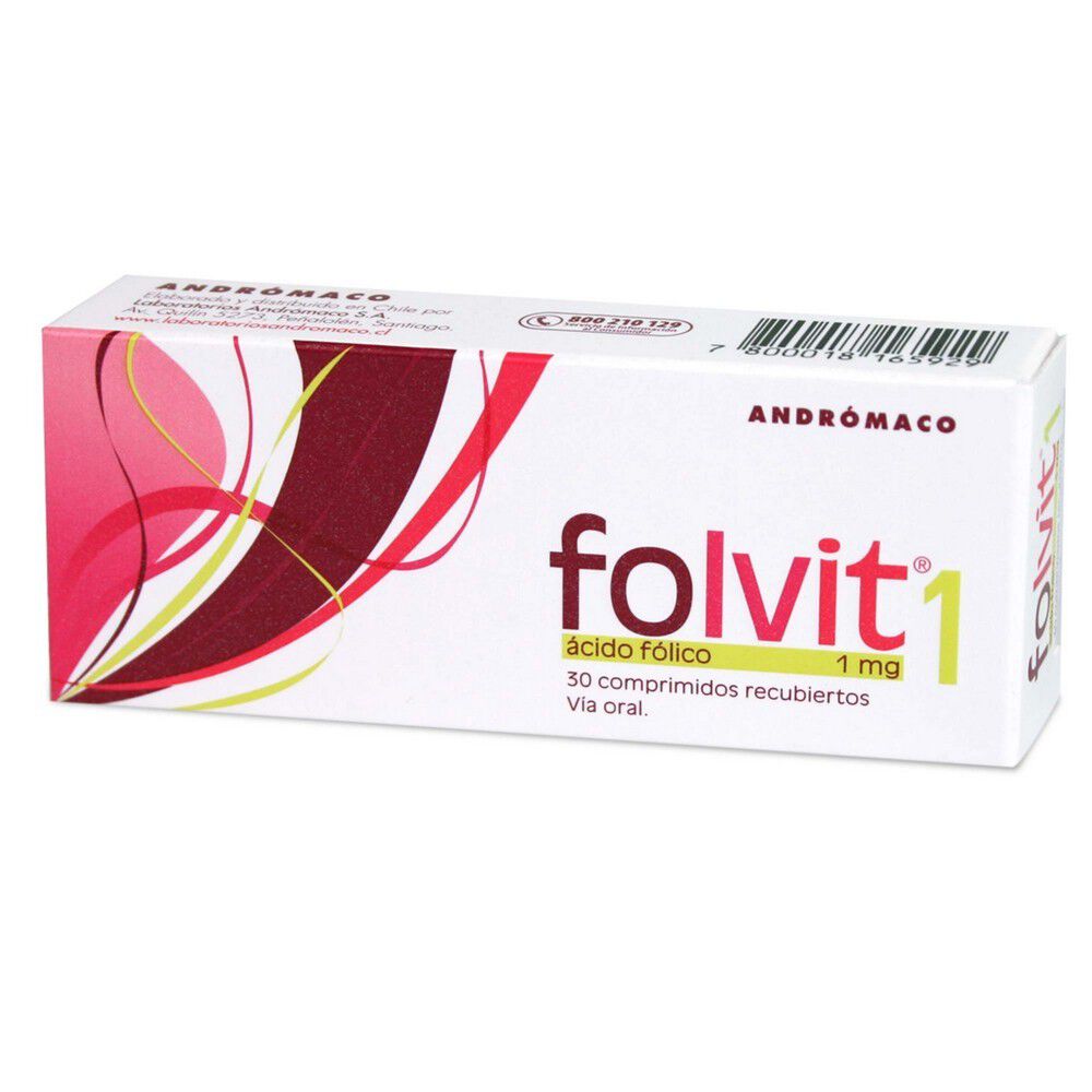 Folvit 1 Ácido Fólico 1 mg 30 Comprimidos Recubiertos