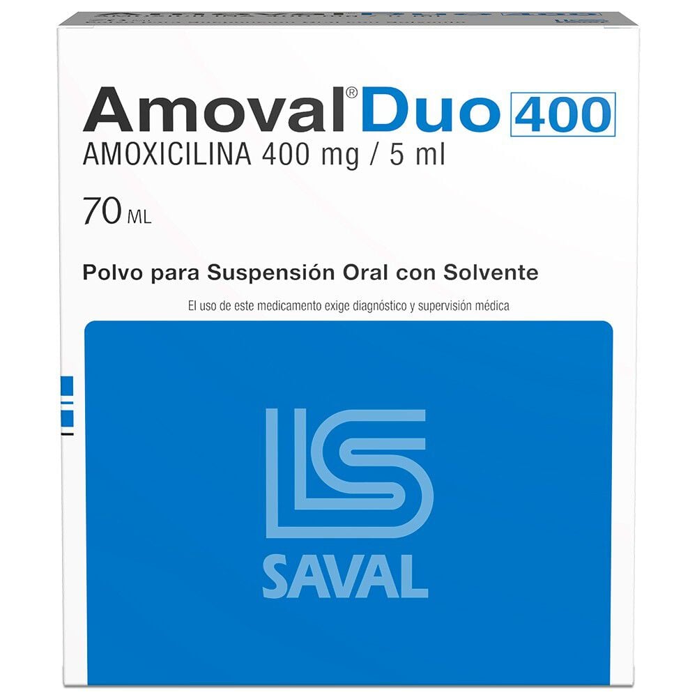Amoval Amoxicilina 400 mg/5ml Suspensión 70 mL