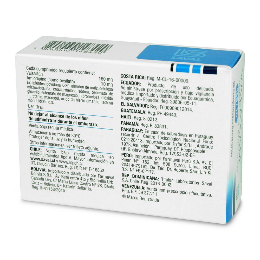 Valaxam AmLodipino 160 mg 30 Comprimidos