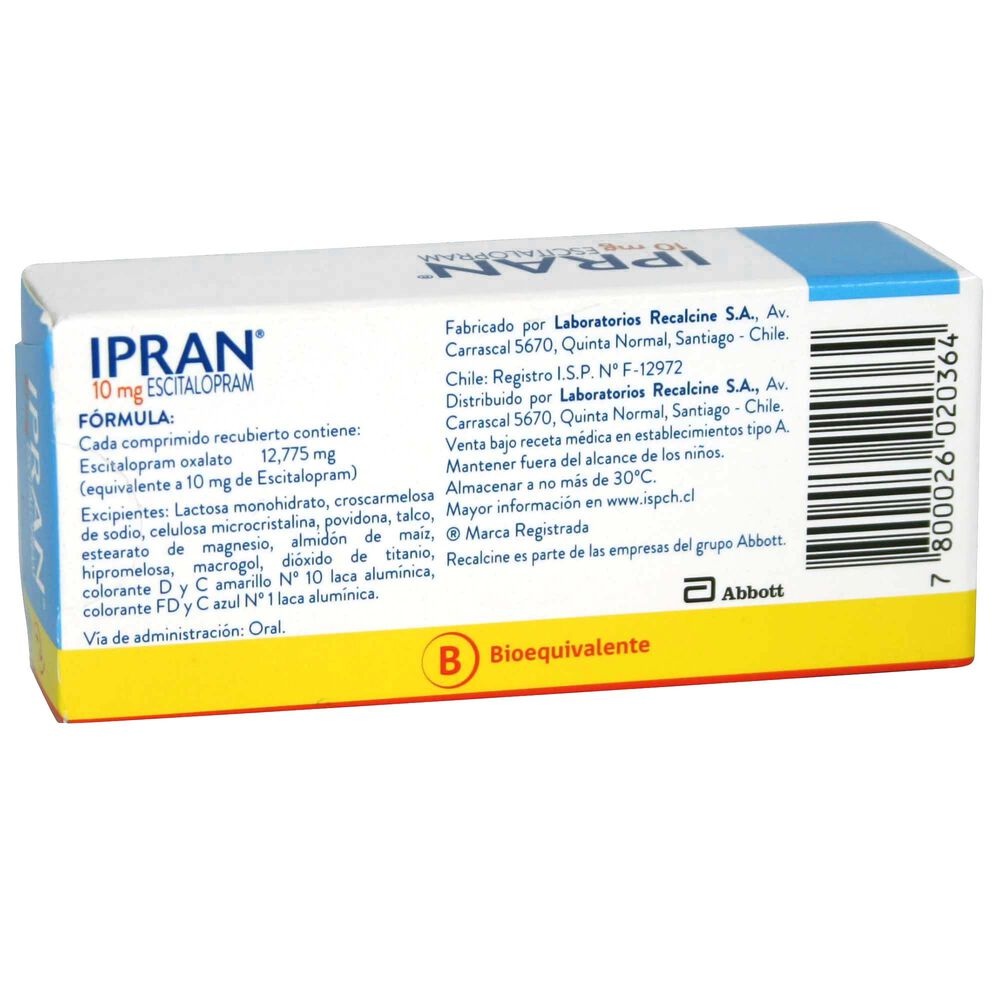 Ipran Escitalopram 10 mg 30 Comprimidos Recubiertos