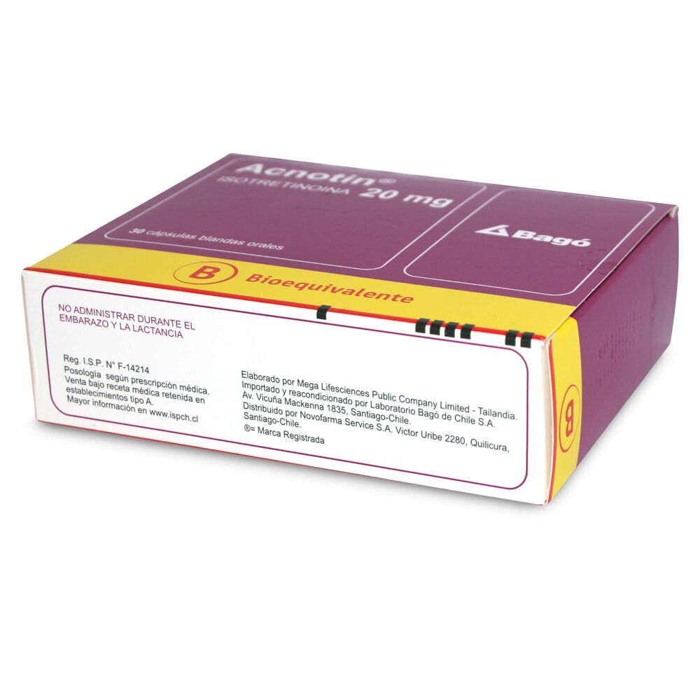 Acnotin Isotretinoina 20 mg 30 Cápsulas Blandas