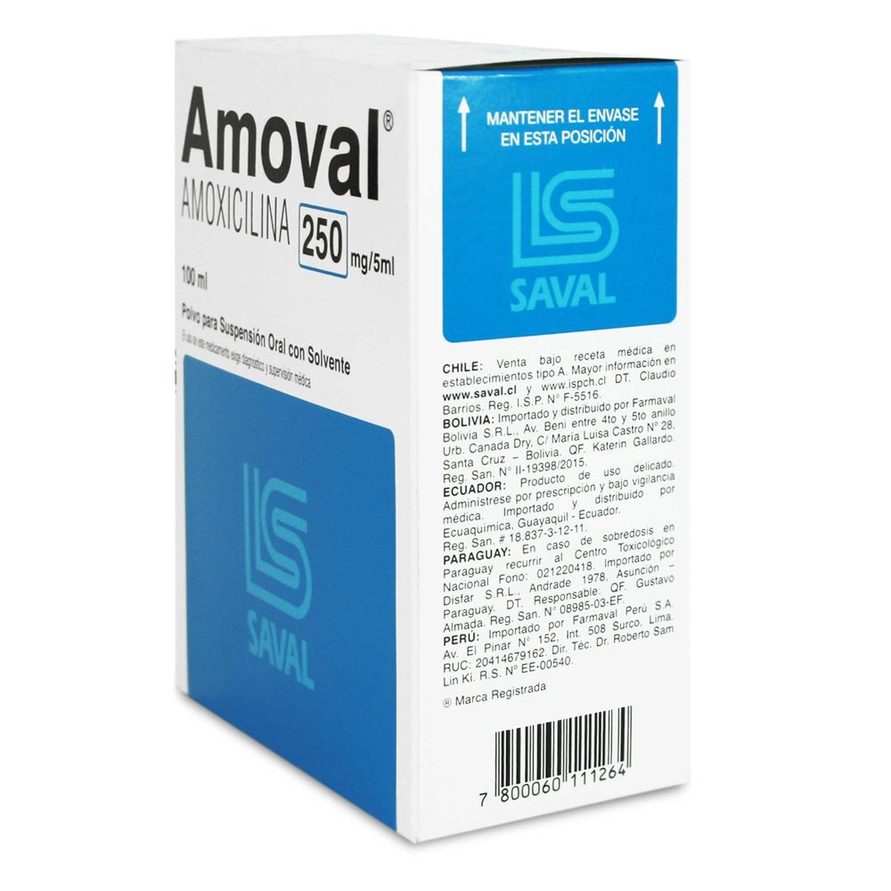Amoval Amoxicilina 250 mg/5ml Suspensión 100 mL