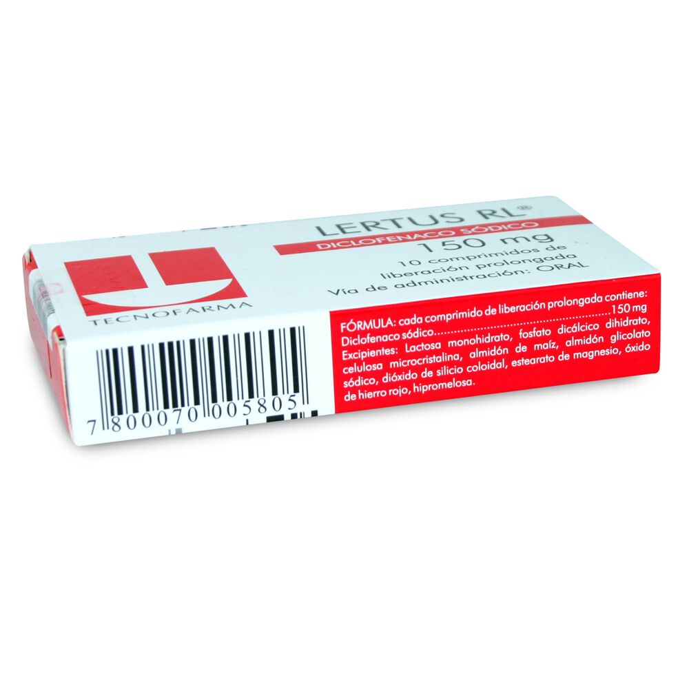 Lertus RL Diclofenaco Sodico 150 mg 10 Comprimidos de Liberación Prolongada