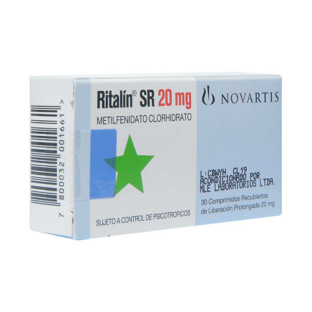 Ritalin-Sr Metilfenidato 20 mg 30 Comprimidos
