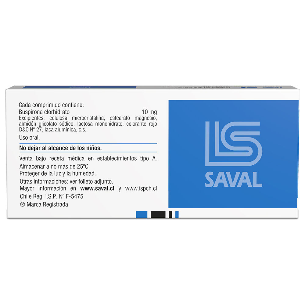 Paxon Buspirona 10 mg 20 Comprimidos