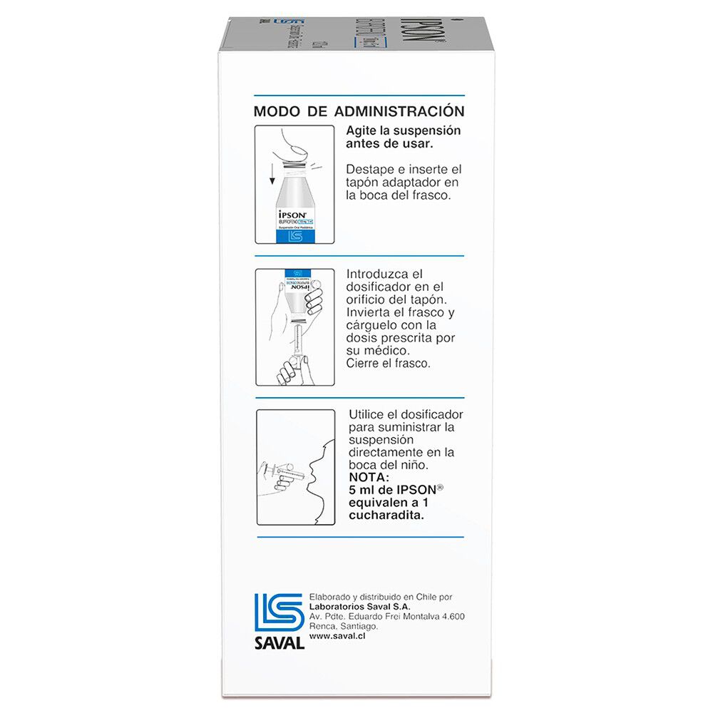 Ipson Pediatrico Ibuprofeno 100 mg/5mL Suspensión 120 mL