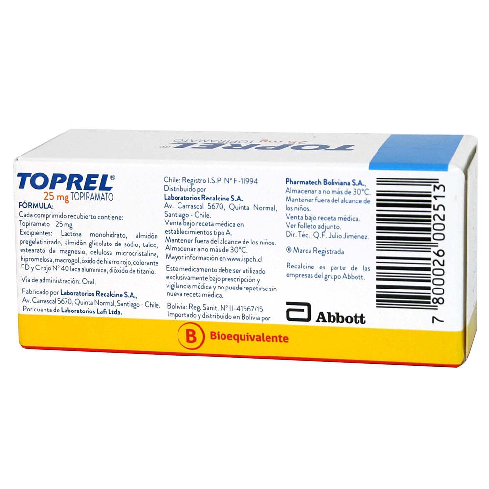 Toprel Topiramato 25 mg 30 Comprimidos Recubierto