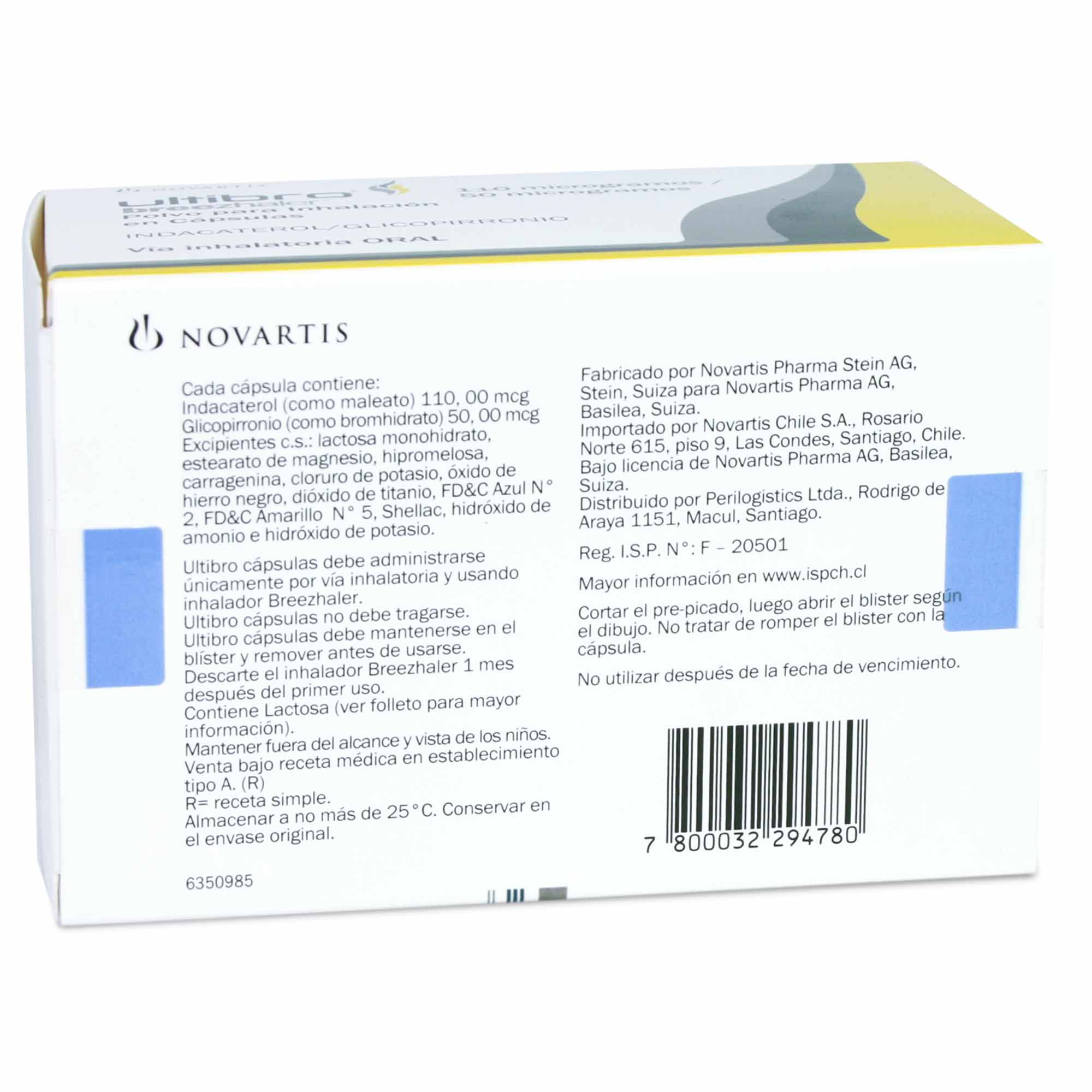 Ultibro Breezhaler Indacaterol 110 mcg Glicopirronio 50 mcg 30 Cápsulas ...