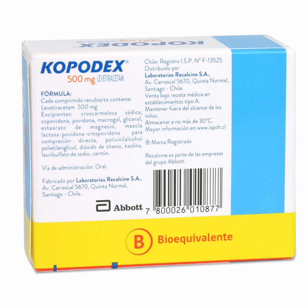 Kopodex Levetiracetam 500 mg 30 Comprimidos | Cruz Verde