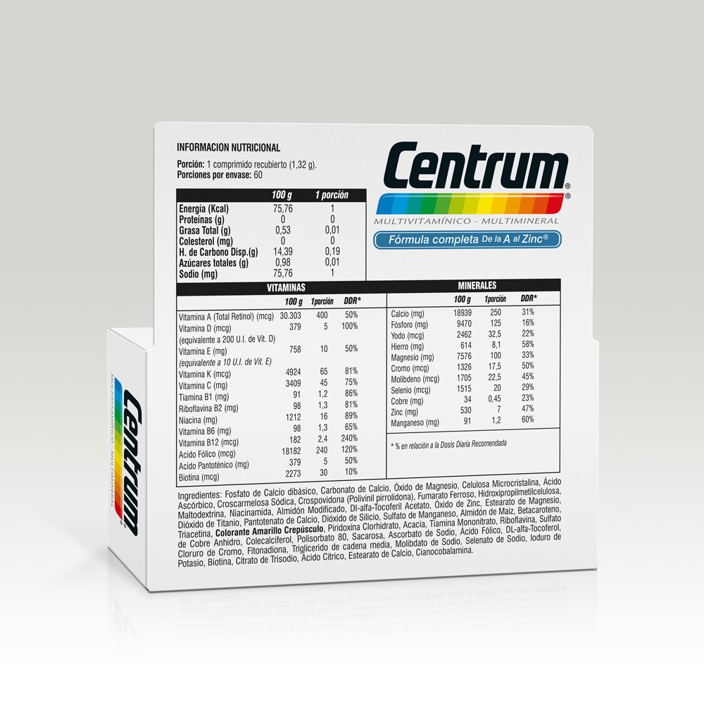 Centrum Multivitaminico / Multimineral 60 Comprimidos Recubiertos ...