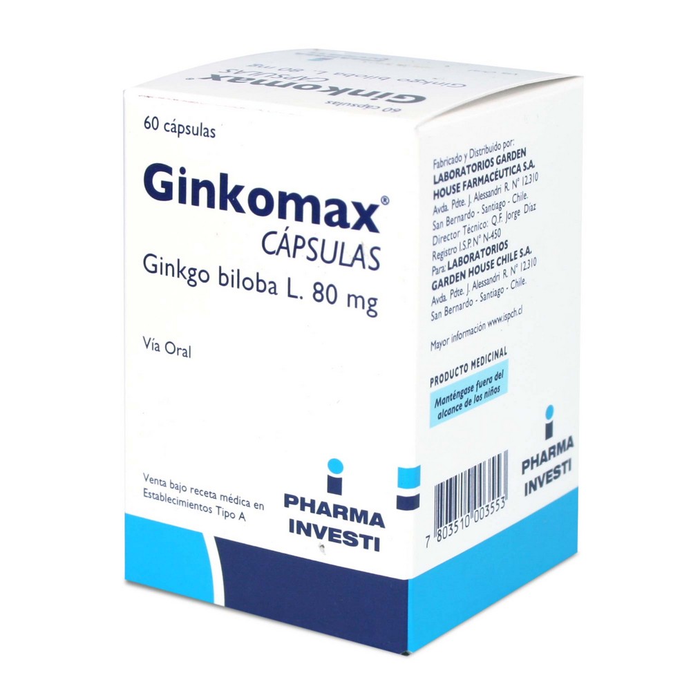 Ginkomax Ginkgo Biloba 80 mg 60 Cápsulas - FarmaCompara