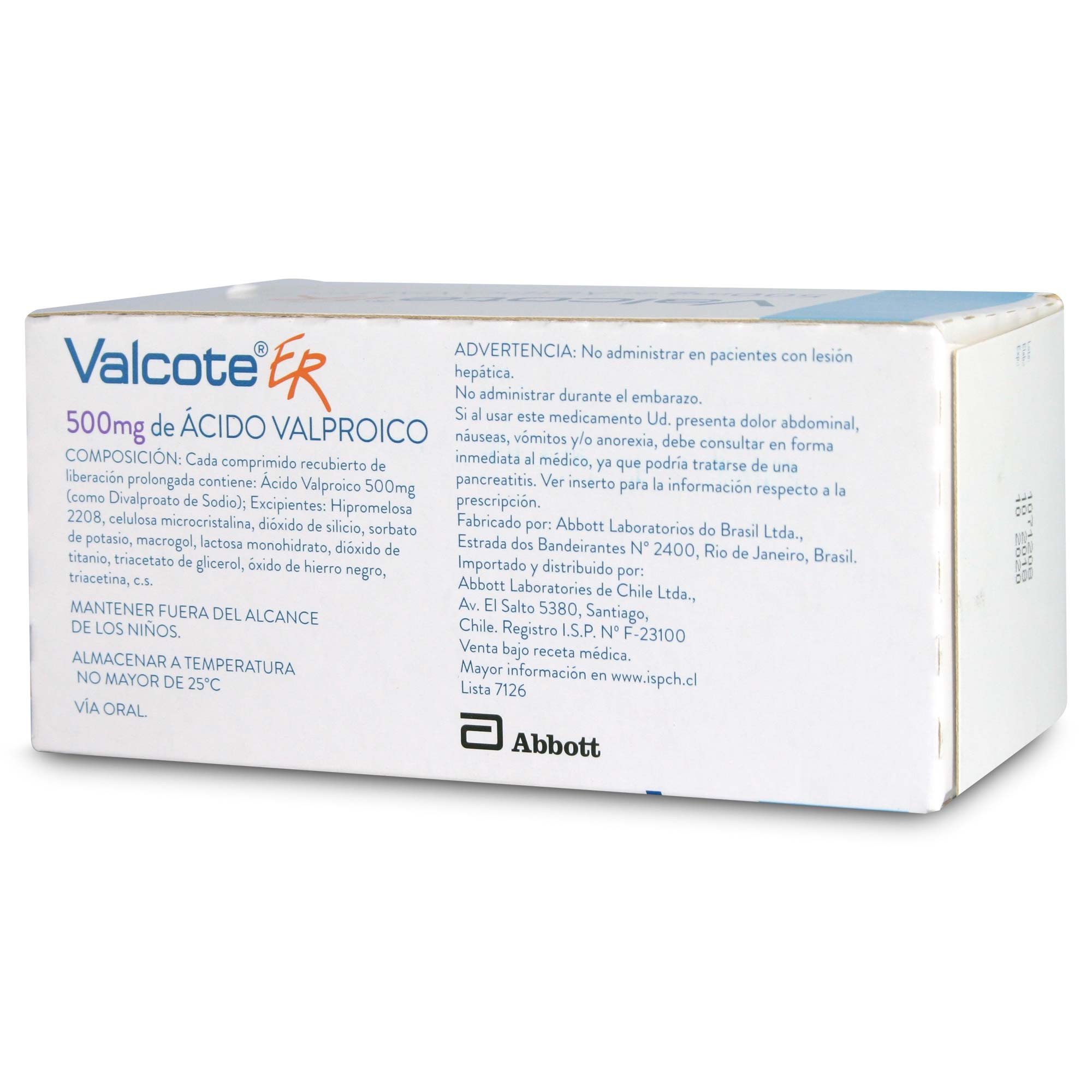 Valcote-Er Acido Valproico 500 mg 50 Comprimidos Liberacion Prolongada ...