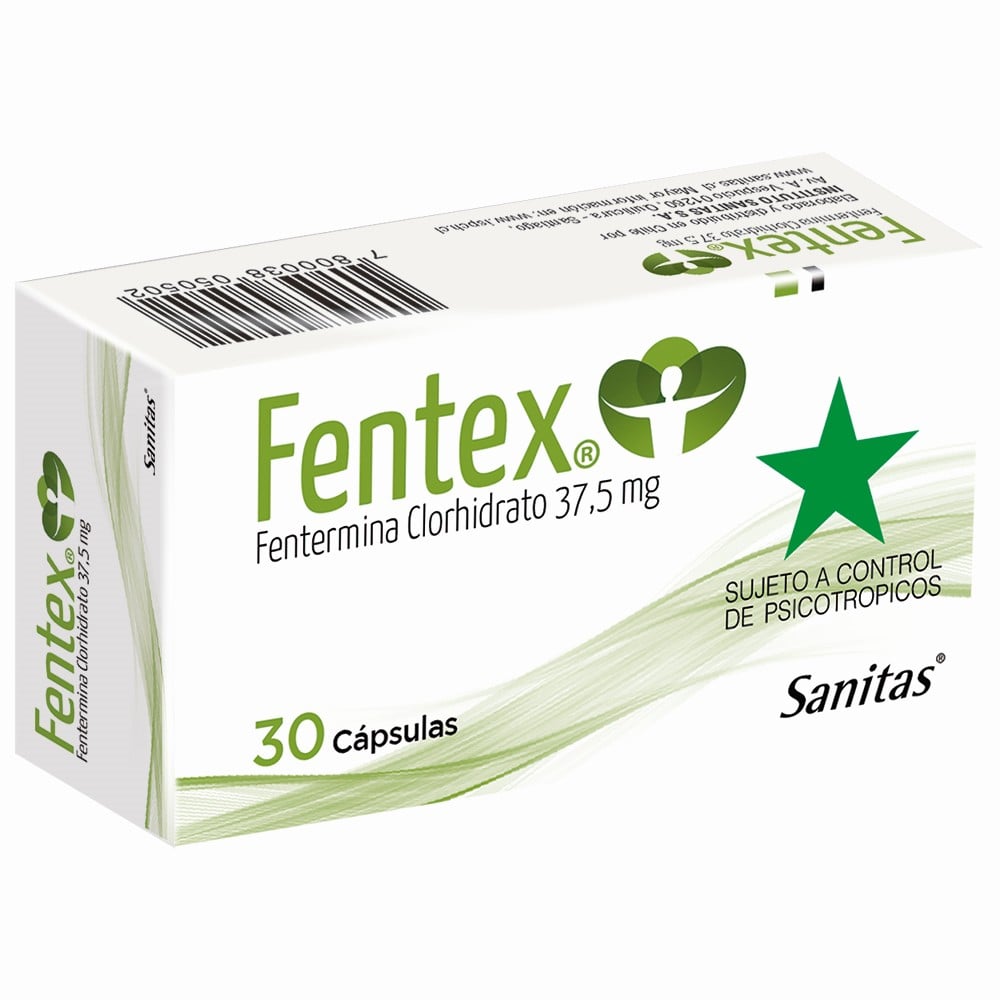 Fentex Fentermina Clorhidrato 37,5 mg 30 Cápsulas