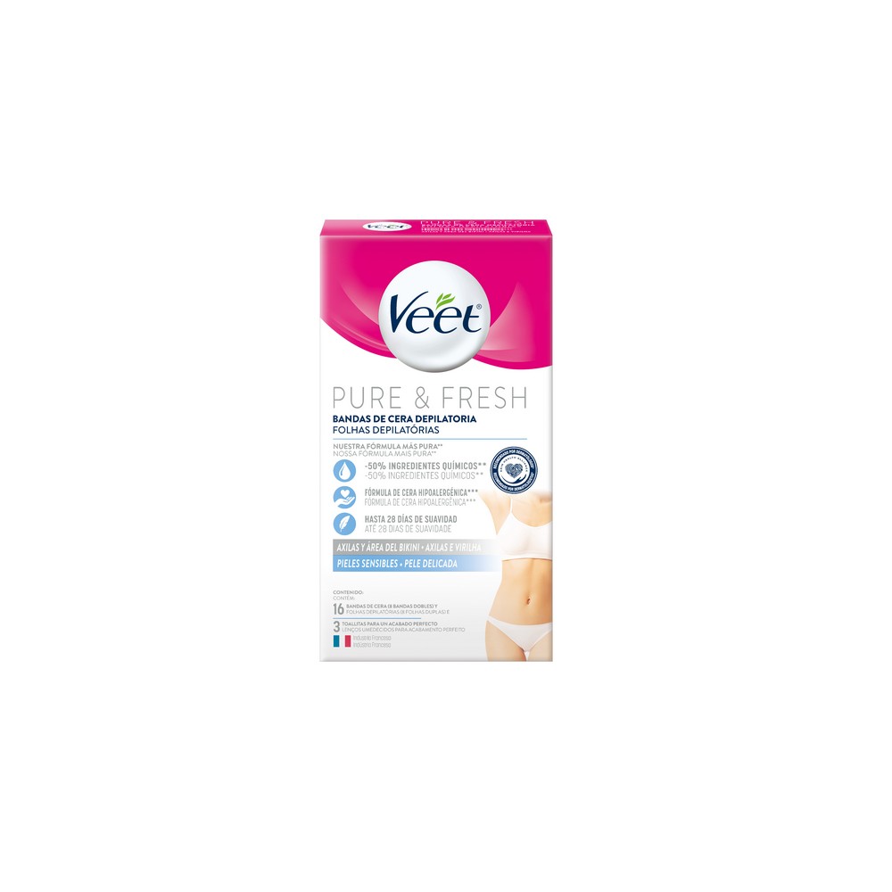 Bandas Depilatorias Axila & Bikini Piel Sensible Pure & Fresh 16un ...