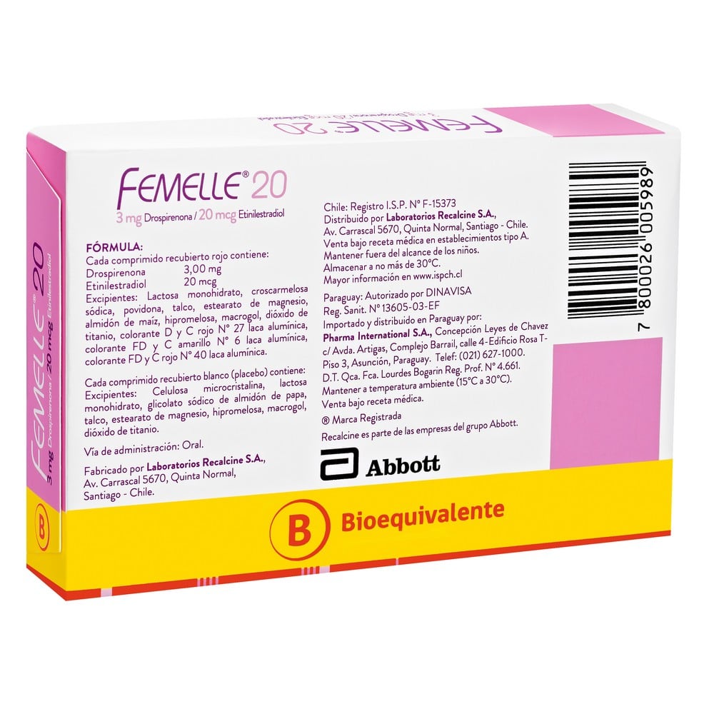 Femelle 20 Drospirenona 3 mg Etinilestradiol 20 mcg 28 Comprimidos ...