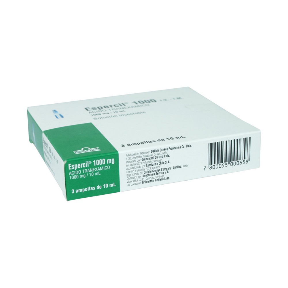 Espercil Acido Tranexamico 1000 mg 3 Ampollas | Cruz Verde