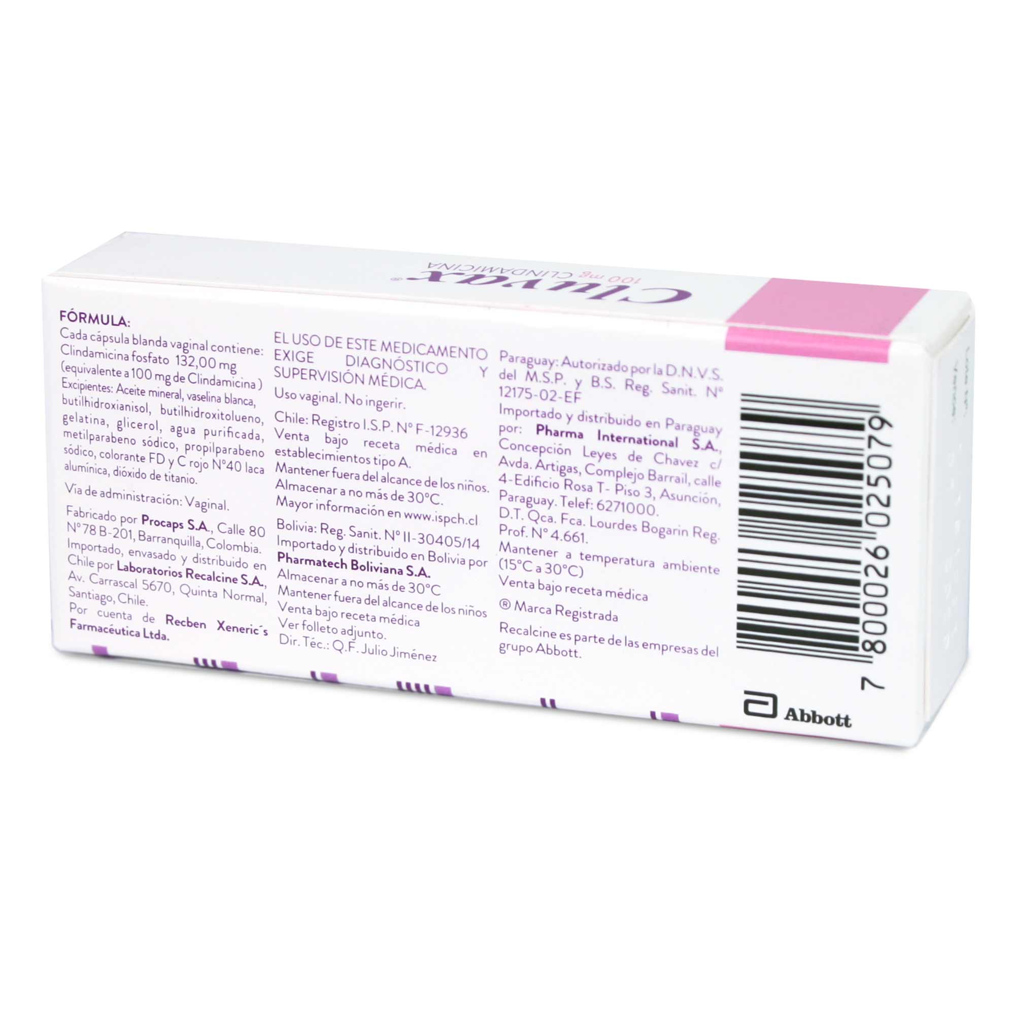 Cluvax Clindamicina 100 mg 3 Cápsulas Blandas Vaginales | Cruz Verde