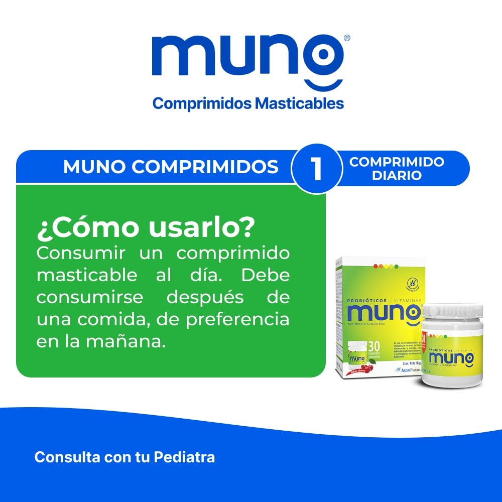 Muno Probioticos + Vitaminas 30 Comprimidos Masticables | Cruz Verde