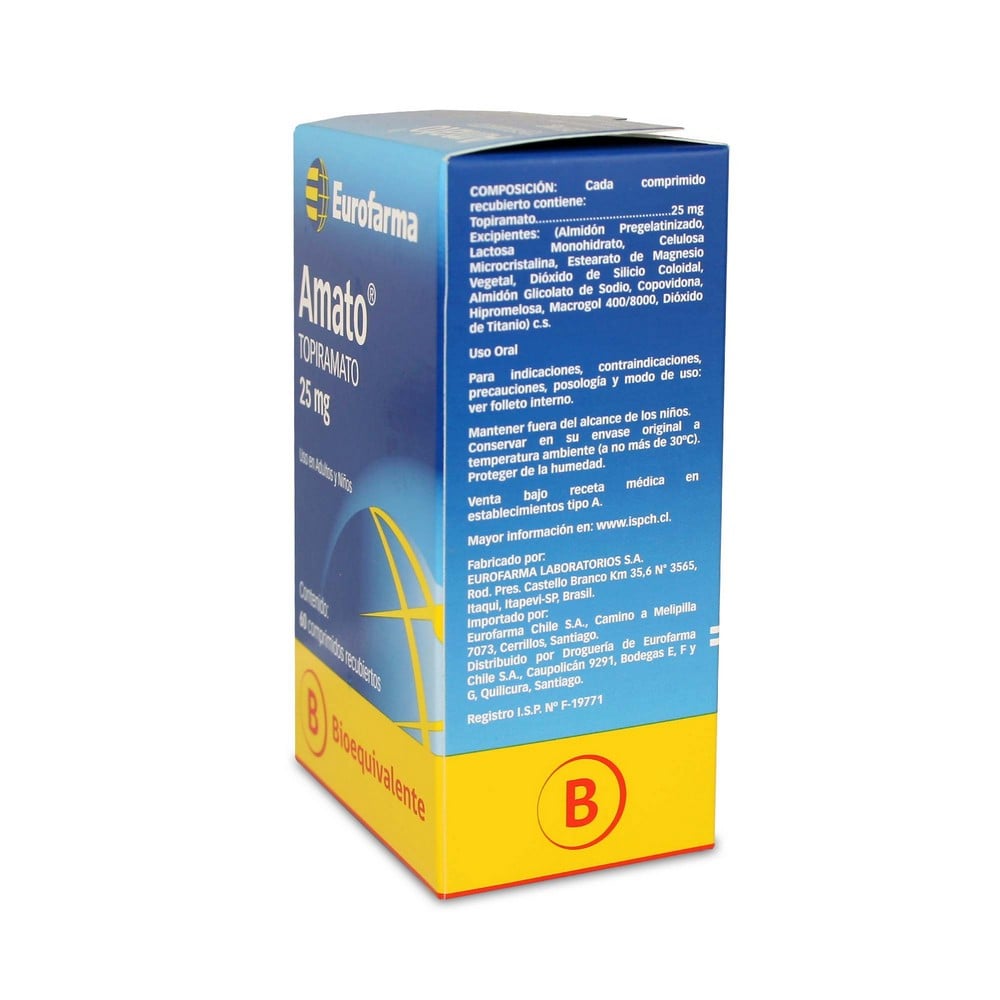 Amato Topiramato 25 mg 60 Comprimidos | Cruz Verde
