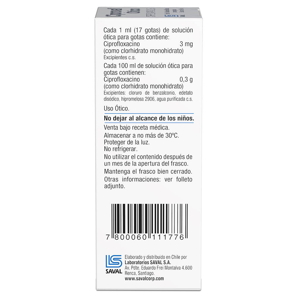 Ciproval Ciprofloxacino 0,3% Solución Otológica 5 mL | Cruz Verde