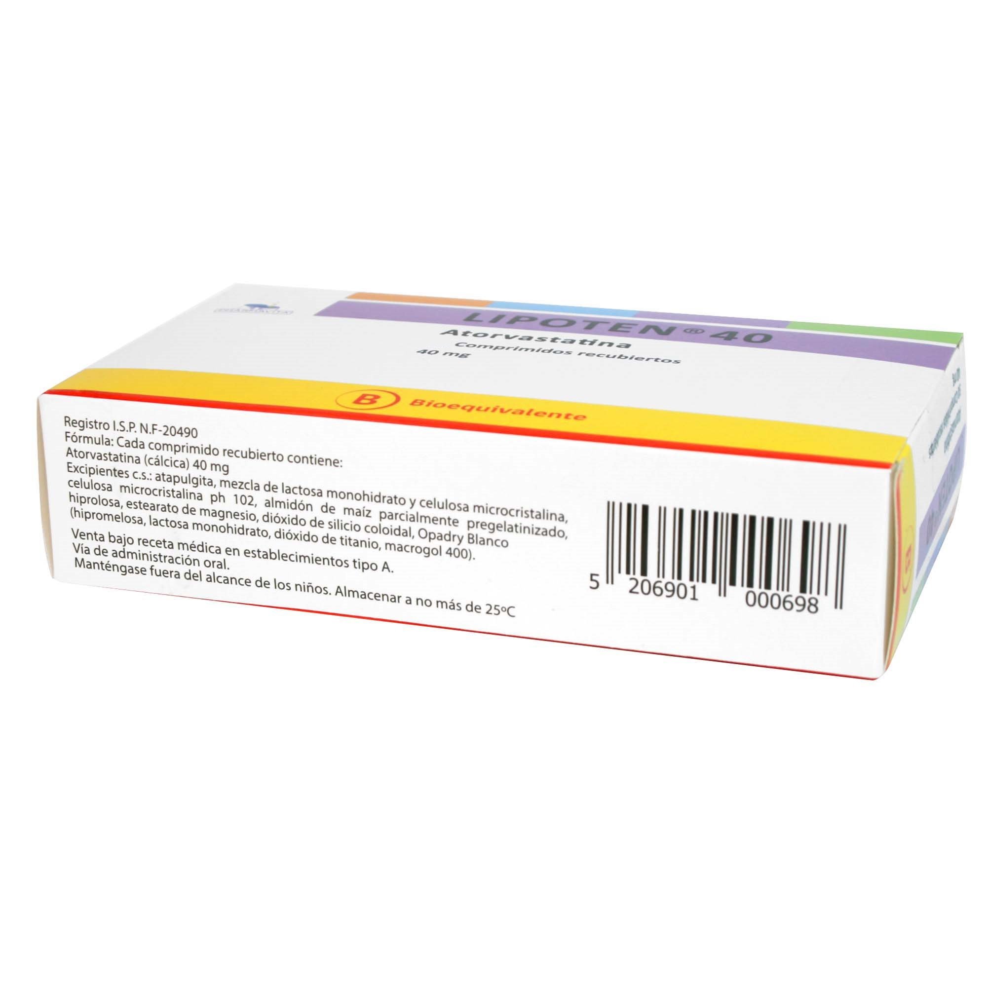 Lipoten Atorvastatina 40 mg 28 Comprimidos Recubiertos | Cruz Verde