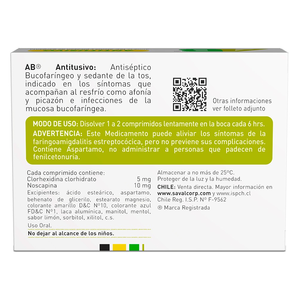 AB Antitusivo Clorhexidina 10 mg 12 Comprimidos Masticable Sabor Menta ...