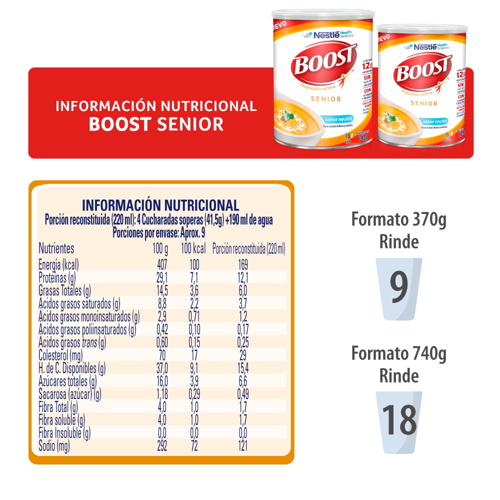 Boost Senior, Alimento en Polvo Sabor Neutro 740 grs | Cruz Verde