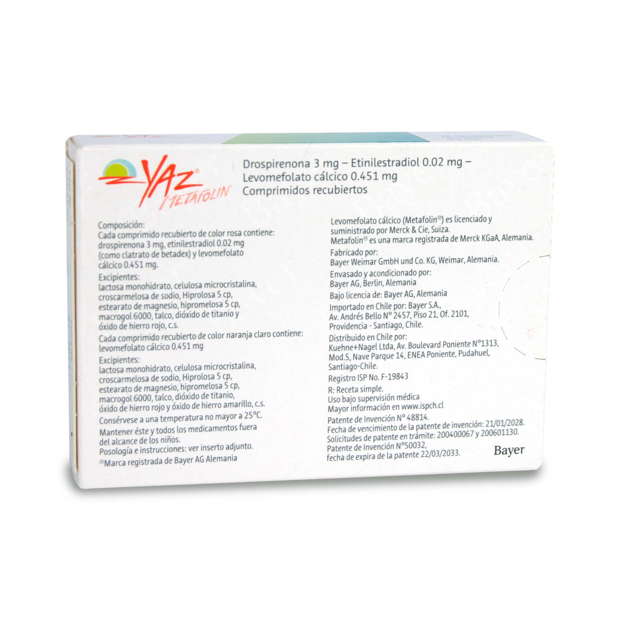 Yaz Metafolin Drospirenona 3 mg Etinilestradiol 0,02 mg 28 Comprimidos ...