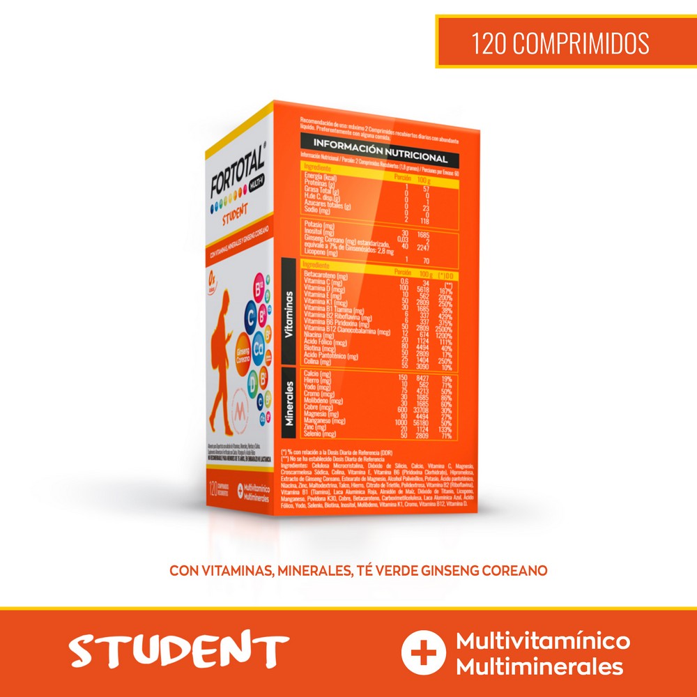 Fortotal Student Multivitamínico Minerales Ginseng Coreano 120 ...