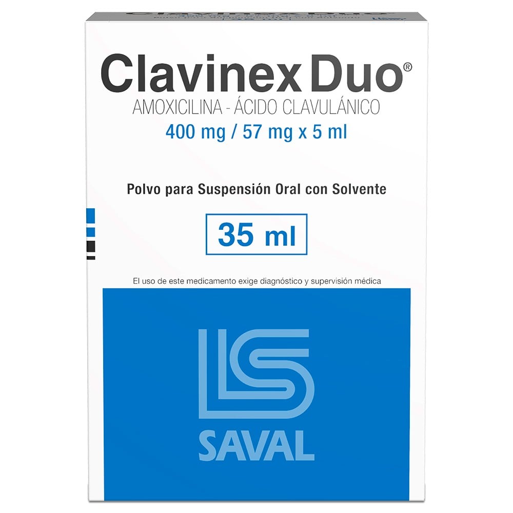 Clavinex Duo Amoxicilina 57 mg/5mL Suspensión 35 mL