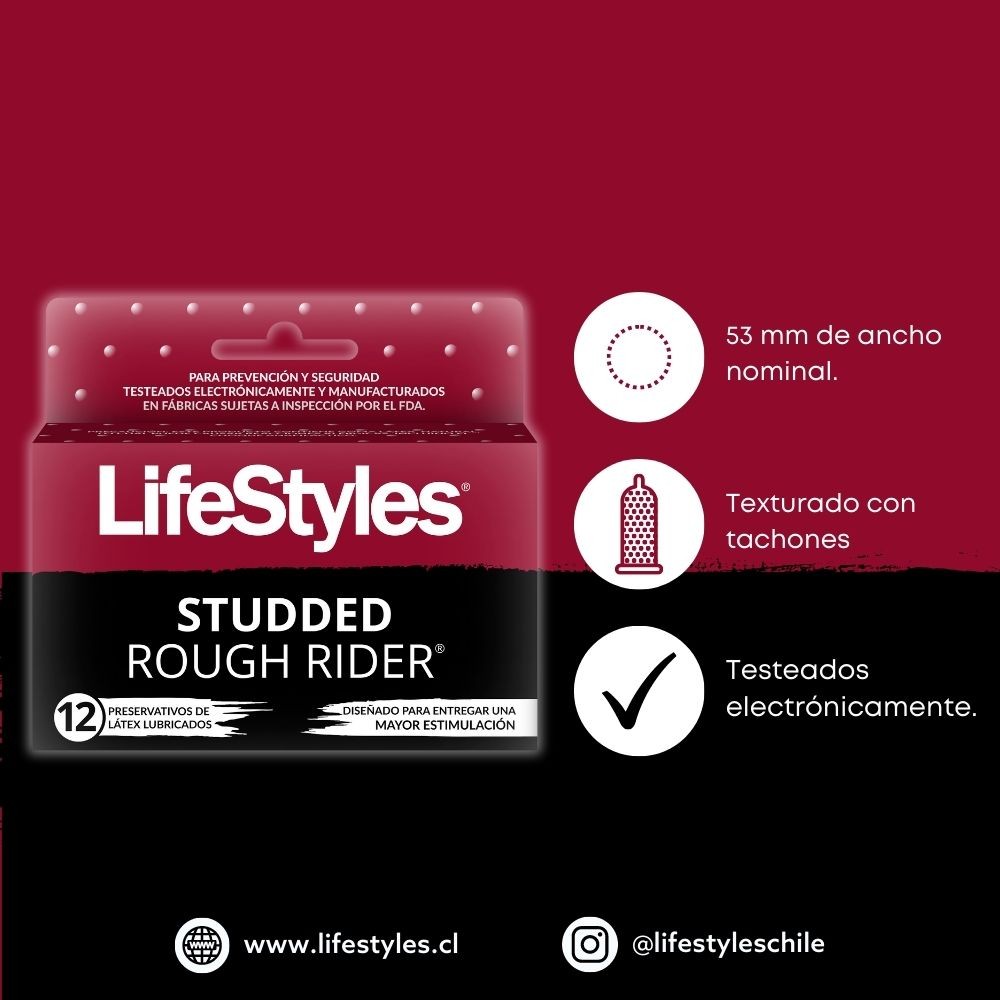LifeStyles Studded Rough Rider 12 Preservativos Lubricados | Cruz Verde