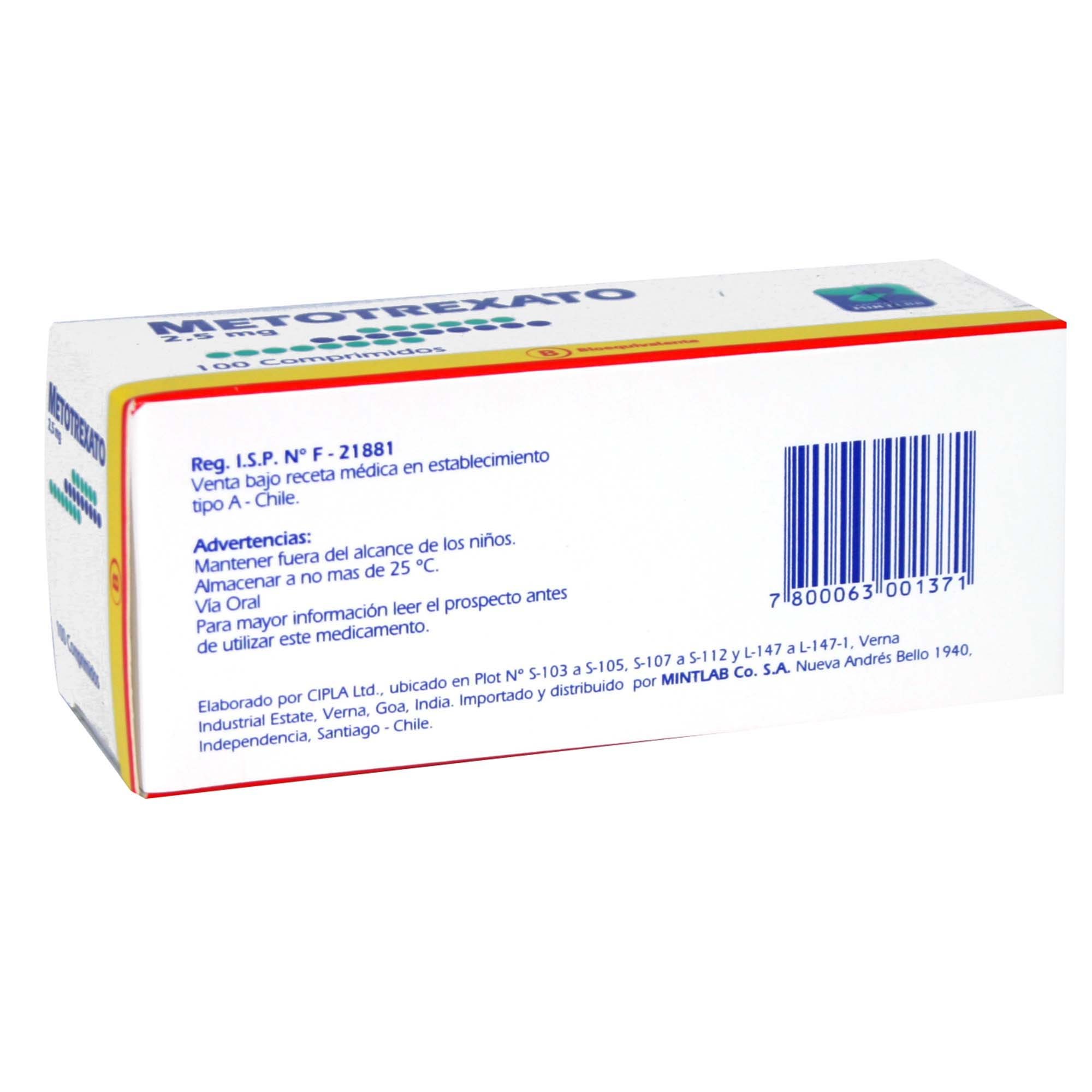 Metotrexato 2,5 mg Bioequivalente 100 Comprimidos | Cruz Verde