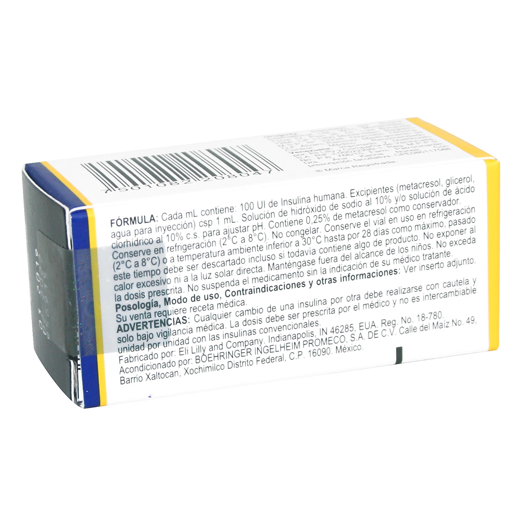 Humulin-Rapida Insulina Soluble Humana 100 UI 1 Ampolla | Cruz Verde