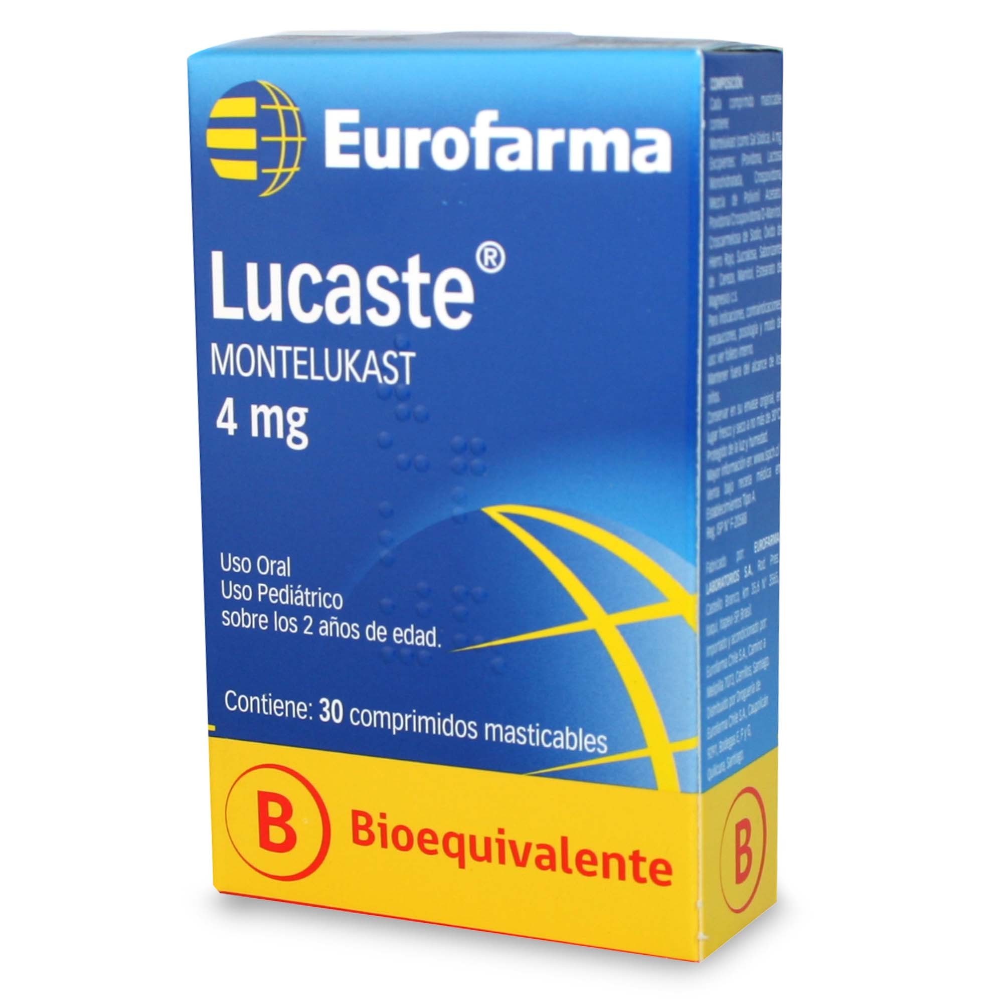 Lucaste Montelukast 4 mg 30 Comprimidos Masticable | Cruz Verde