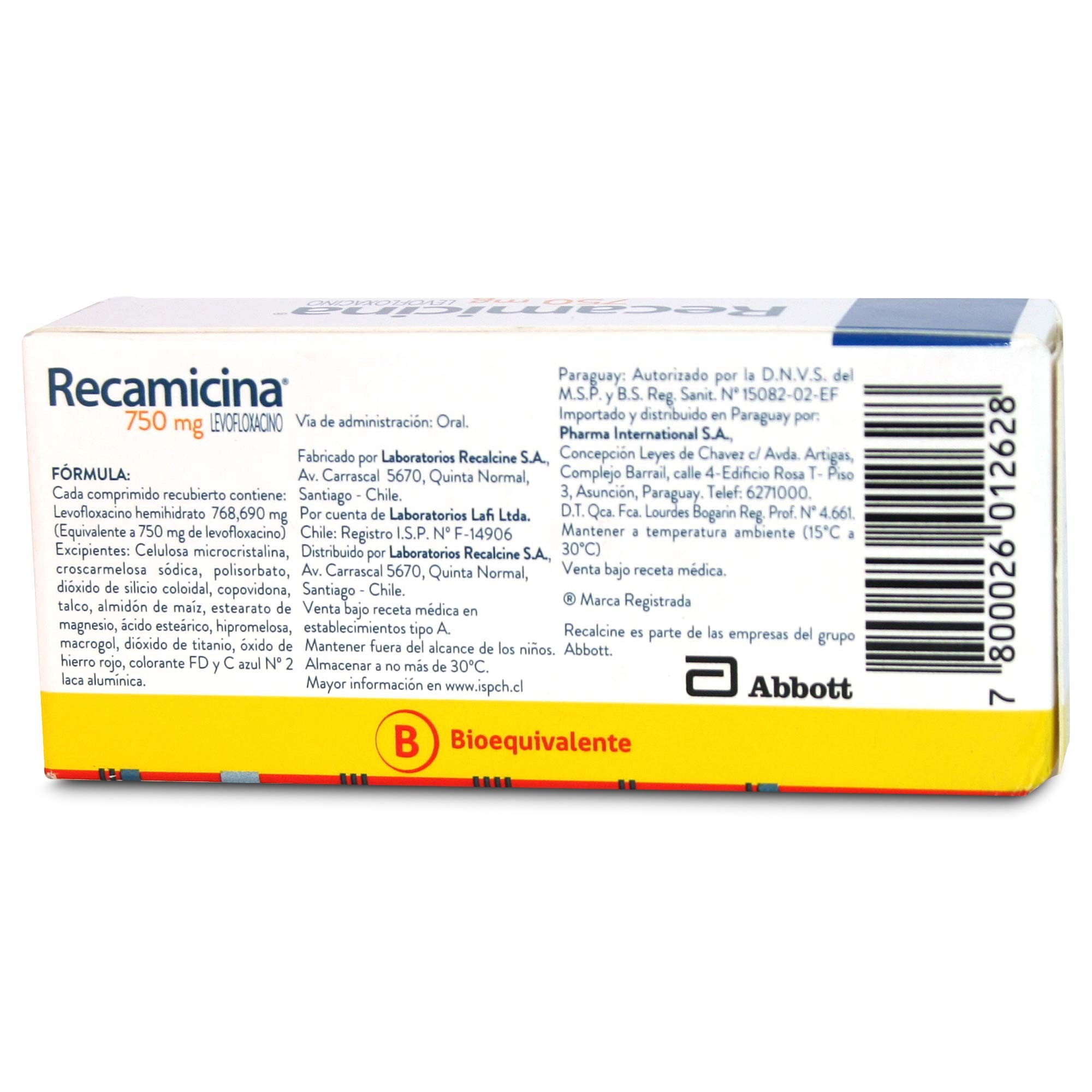 Recamicina Levofloxacina 750 mg 10 Comprimidos Recubierto | Cruz Verde