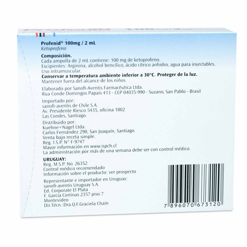 Profenid Ketoprofeno 100 mg / 2 mL Solución Inyectable 6 Ampollas ...