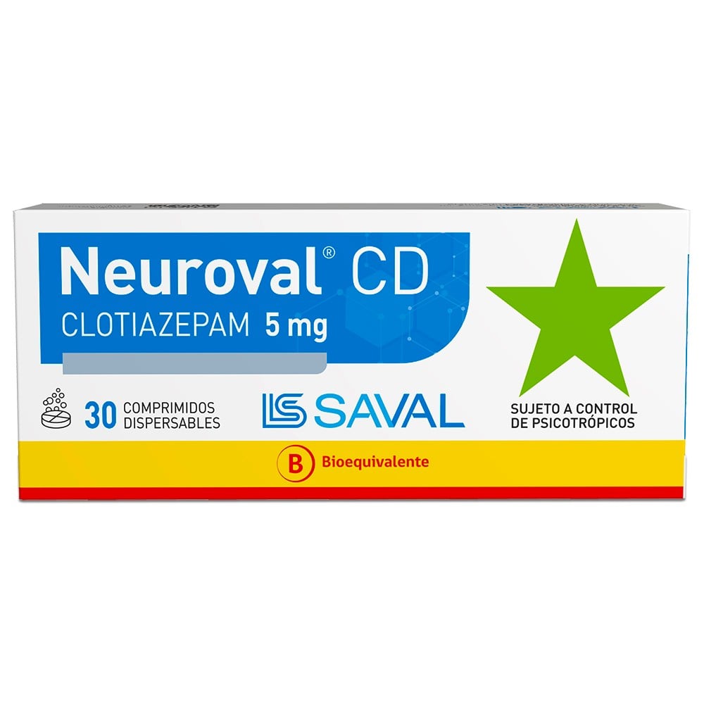Neuroval CD Clotiazepam 5 mg 30 Comprimidos Dispersable | Cruz Verde