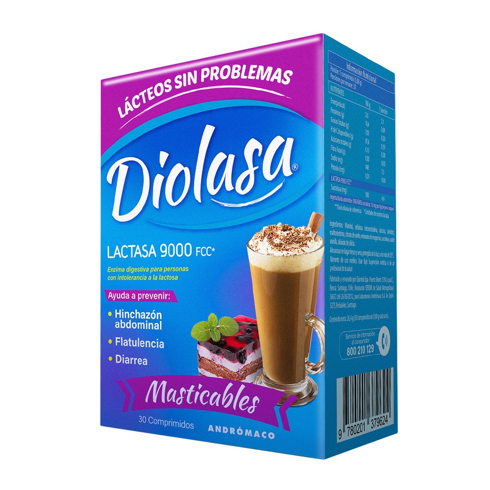 Diolasa Vainilla Enzima Lactasa 9000 UI 30 Comprimidos - FarmaCompara