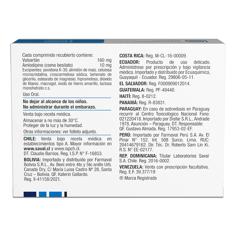 Valaxam AmLodipino 160 mg 30 Comprimidos | Cruz Verde