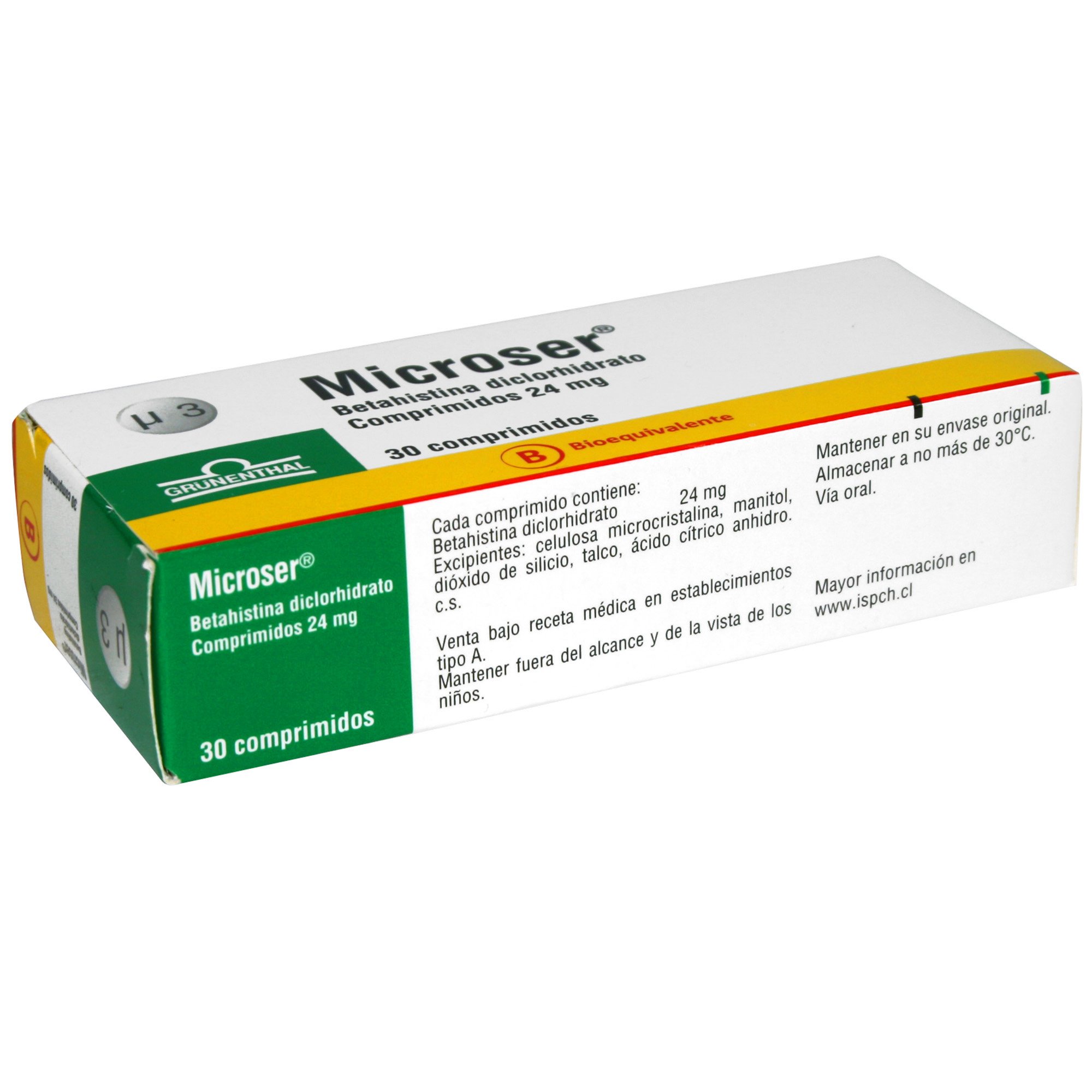 Microser Betahistina 24 mg 30 Comprimidos | Cruz Verde