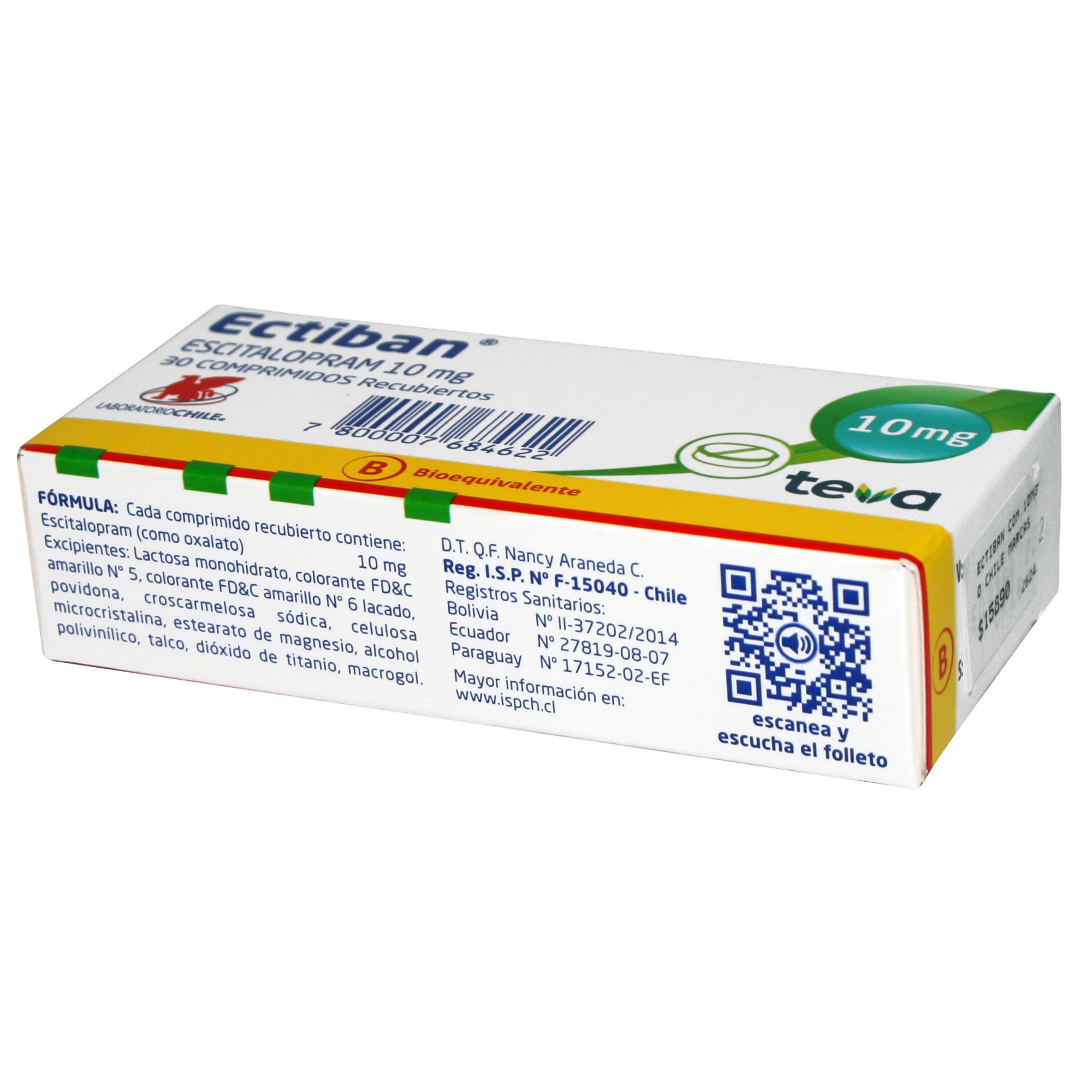 Ectiban Escitalopram 10 mg 30 Comprimidos Recubiertos | Cruz Verde