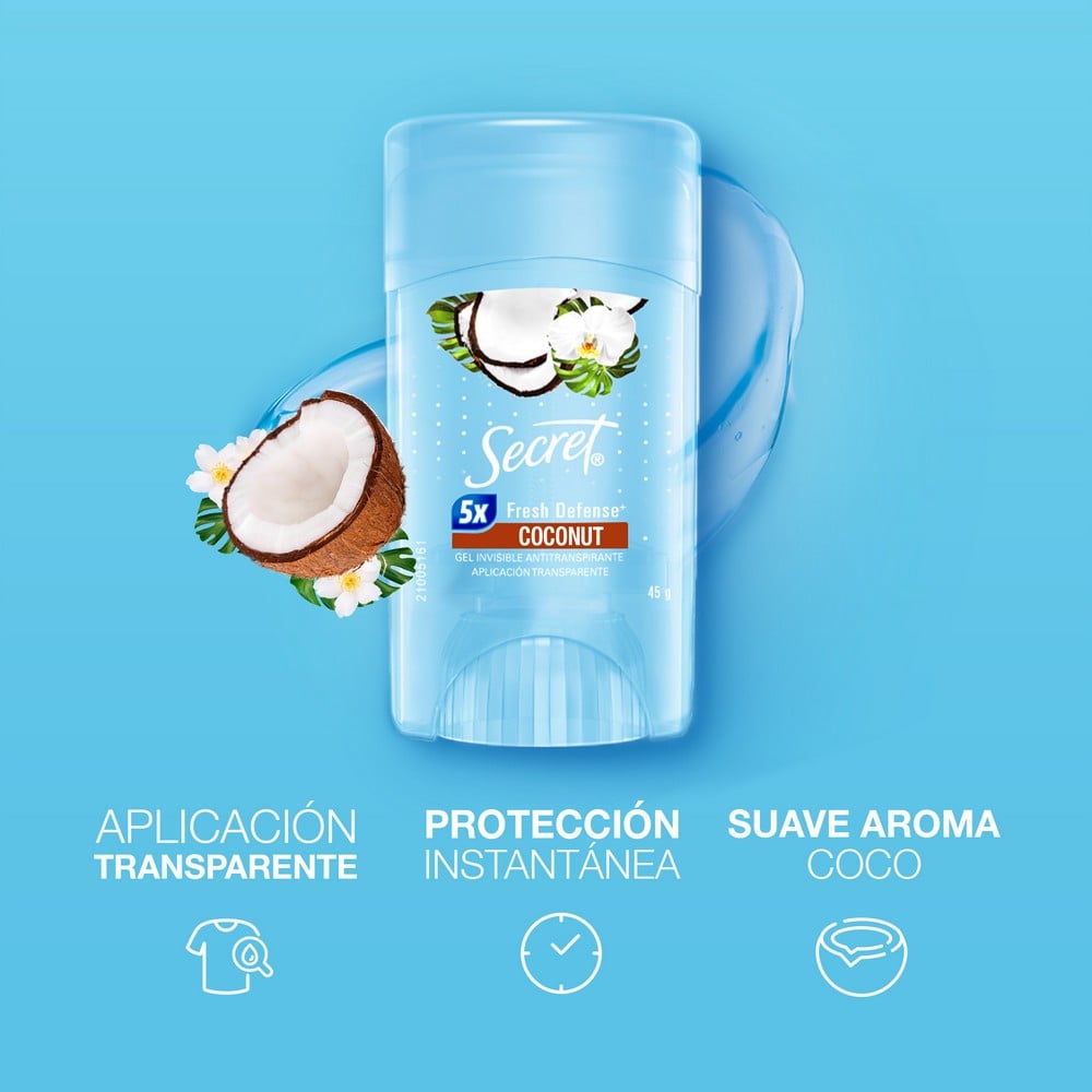 Antitranspirante en Gel Secret Coco 45G 2 Un | Cruz Verde