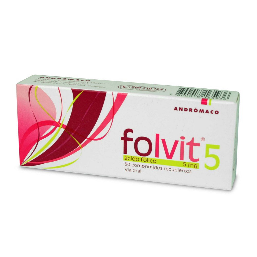 Folvit 5 Ácido Fólico 5 mg 30 Comprimidos Rcubiertos | Cruz Verde