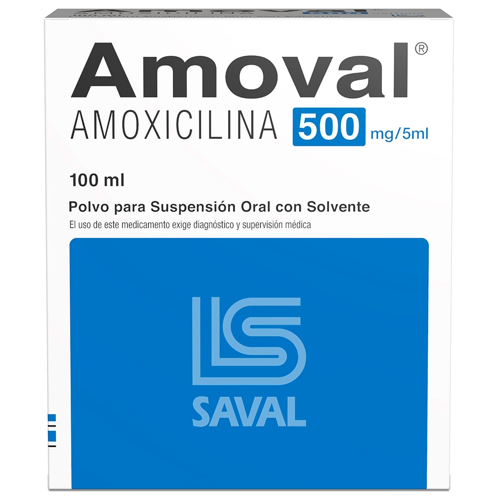 Amoval Amoxicilina 500mg/5ml Polvo para Suspensión Oral 100ml ...