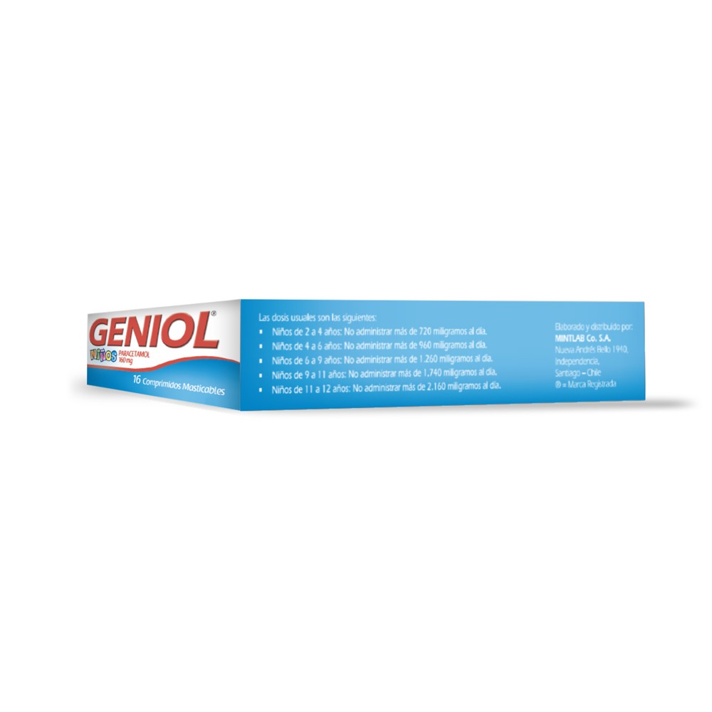 Geniol Niños Paracetamol 160 mg 16 Comprimidos Masticables | Cruz Verde